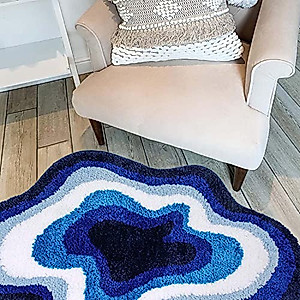 Seavish Cute Cloud Bathroom Rugs Non Slip Washable Soft Shag Novelty 2'x3' Area Rug Blue White Abstract Bath Shower Mat Kids Nursery Rug Door Mat Entryway Rug Room Decor for Bedroom Playroom Restroom