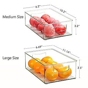 JOOFLI Vertical Stackable Refrigerator Pantry Organizer Bins, Set Of 6 Clear Plastic Storage Containers for Kitchen Countertops, Fridge, Cabinets, Bathroom, Bedroom BPA Free