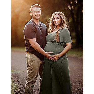Peauty Boho Maternity Dress Maternity Dresses for Baby Shower Summer Summer Maternity Dress Casual Maternity Dress Summer Maternity Dress for Baby Shower Summer (Green Grey L)