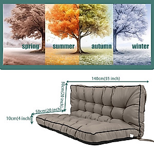 Sauqzoh Replacement Cushions for Swing, Swing Cushions 3 Seater Replacement, Waterproof Thicken Washable Pad Cushion for Outdoor Indoor Furniture Swing Patio (Khaki, Swing Cushions 55inch)