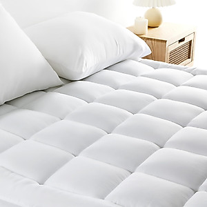 SONIVE Bedding Mattress Pad Soft, Fluffy Pillow Top Mattress Cover, Cooling and Breathable Mattress Topper, Streches up to 21 Inches Mattress Cover, Machine Washable (White, Queen)