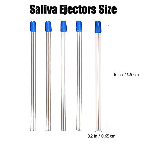 Bag of 100 Dental Disposable Saliva Ejectors Dental Suction Tips, Saliva Aspirator Tube & Evacuation Suction Tips, Clear Body with White/Blue Tips (Blue)