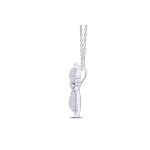 THE JEWEL ZONE White Natural Diamond Fashion Cat Pendant Necklace in 14k White Gold Over Sterling Silver (0.33 Ct)