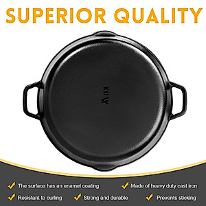 GGC Cast Iron Skillet Pan with Double Handles for Stove Tops, Oven, Grill, Smoker, Induction or Campfire, 12" Camping Skillet Pan for Indoor and Outdoor Cooking