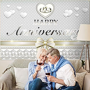 PAKBOOM Happy Anniversary Backdrop Banner - Anniversary Party Decorations Supplies - 3.9 x 5.9ft Silver