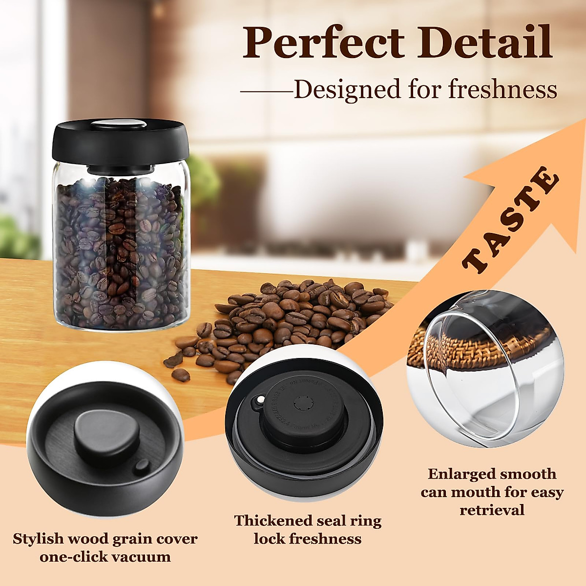 HelpyLife Vacuum Coffee Canister,27FLOZ×2pcs Airtight Glass Jars Set for Kitchen Pantry,Coffee Bean Storage Container,Perfect for Ground Coffee,Loose Tea,Sugar