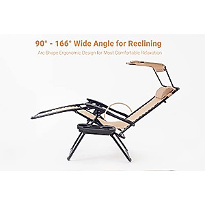 BTEXPERT CC5044BG-2 Zero Gravity Chair Lounge Outdoor Pool Patio Beach Yard Garden Sunshade Utility Tray Cup Holder Beige Two Case Pack (Set of 2 pcs), Piece, Tan with Canopy