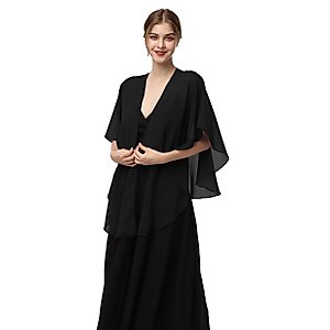 Womens Chiffon Shawls and Wraps, Wedding Party Shawl Scarf for Evening Dresses (Black)