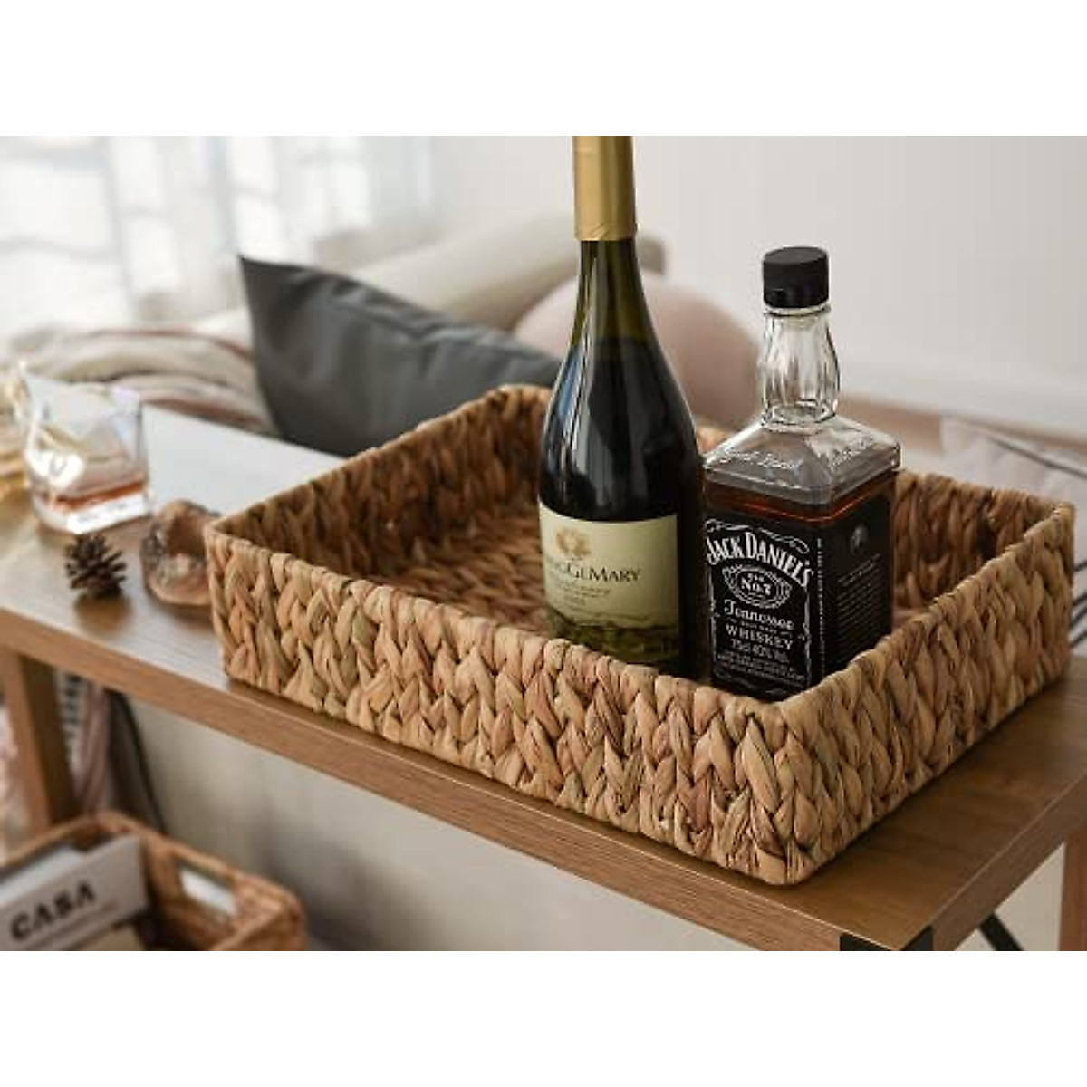 StorageWorks Large Toilet Basket Tank Topper, Toilet Paper Basket for Bathroom, Water Hyacinth Storage Basket for Toilet Tank Top, Shelf, Handwoven Bathroom Wicker Basket, Natural, 2 Pack