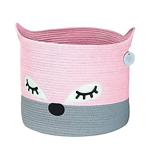 Pink Fox Basket Baby Hamper Nursery Storage Kids Nursery Laundry Basket Rope Baskets with Handles Pink Laundry Basket Small Laundry Baskets Woven Baskets for Storage Baby Laundry Basket Easter Basket