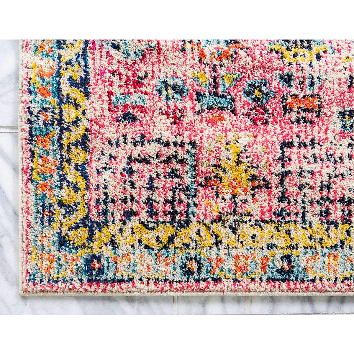 Unique Loom Monterey Collection Vintage Bohemian Inspired with Distressed Tribal Design Area Rug, 8 x 10 ft, Pink/Yellow