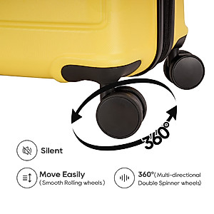 GinzaTravel 3-Piece ABS Luggage Set with TSA Locks, Expandable, and Friction-Resistant in Yellow - Includes 20", 24" & 28" Spinner Suitcases