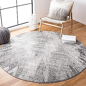 SAFAVIEH Tulum Collection Area Rug - 5' Round, Ivory & Grey, Modern Abstract Design, Non-Shedding & Easy Care, Ideal for High Traffic Areas in Living Room, Bedroom (TUL228A)