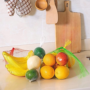 SRXES 100Pcs Reusable Mesh Nylon Netting with Loop-Style Closures, 20 Inch Red Reusable Nylon Mesh net Produce Grocery Toys Fruits Vegetables Storage Poly Bags, Seafood Bag (Green, 20 Inches)