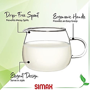 Simax Glassware Glass Creamer Pitcher: SMALL Glass Milk Pitcher For Tea, Coffee and Syrup – Borosilicate Glass - Clear Glass Cream Pitcher – Mini Pitcher – 8 Oz Frothing Pitcher - Milk Pourer