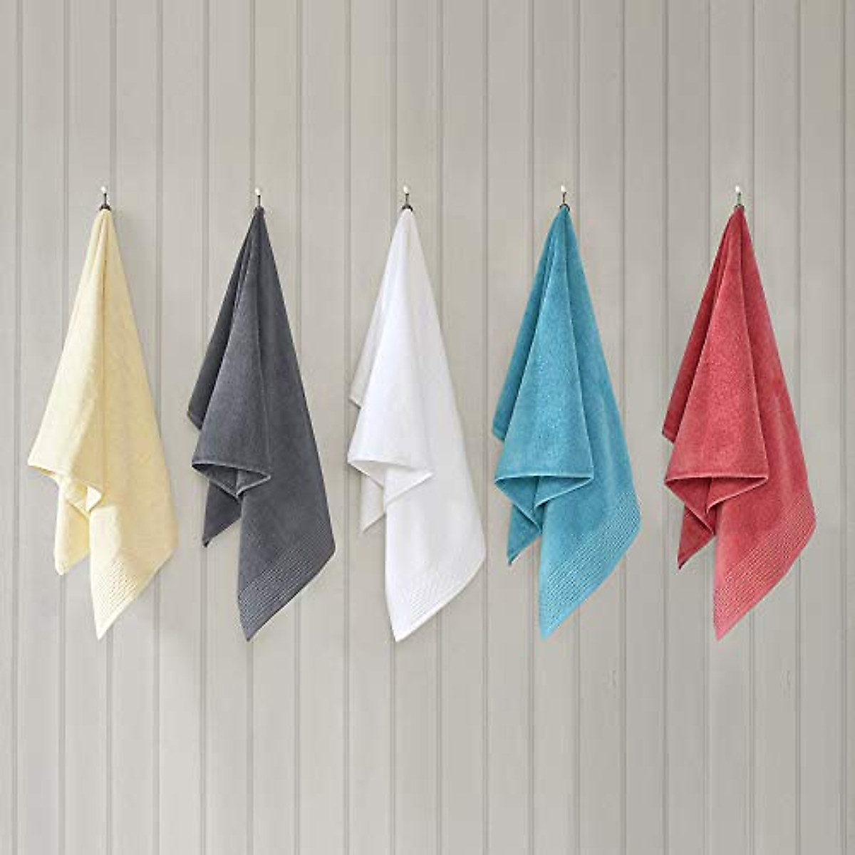 Madison Park Breeze 6 Piece Jacquard Wavy Border Zero Twist Cotton Towel Set, Charcoal