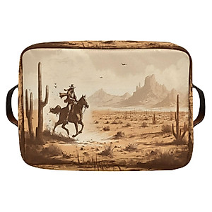 YETTASBIN Western Cowboy Storage Basket 1PC, Large Collapsible Toys Clothes Organizer, Long-Lasting Canvas Storage Bin with Handle for Shelves Closet Laundry Home Office Decor