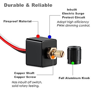 Acegoo 12V Dimmer Switch, RV Light Dimmer High Side PWM Dimming Switch for Boat Camper Trailer Van Truck Cars, Works with LED Light Fixture, Halogen, Incandescent, Strip Lights