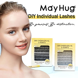 Mayhug Individual Lashes 280Pcs DIY Eyelash Extensions Individual Lashes Wispy Cluster Lashes D Curl 8-15Mix False Eyelashes Individual Extension Clusters at Home (30D+40D,0.05D)