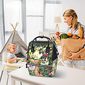 LORVIES Fairies and Mushrooms Diaper Bag Backpack, Large Capacity Muti-Function Travel Backpack