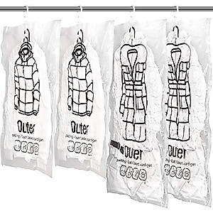 Meetall 4Pack Hanging Vacuum Storage Bag Reusable Space Saver Compressed Bag with Hangers.2pcs in 26.3x35.4inch(67x90cm) and 2pcs in 26.3x43.3inch (67x110cm).Work with Any Vacuum Cleaner.