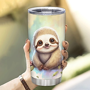 Hyturtle Personalized Gifts For Sloth Lover - Sloth Print Custom Name Stainless Steel Tumbler 20oz With Lid - Idea Animal Lover Gifts For Women Girl On Birthday, Christmas