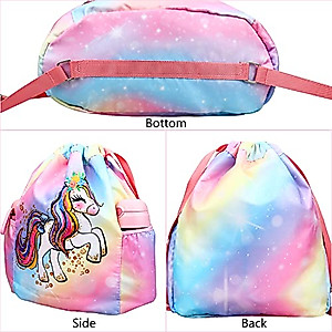 Luchike Drawstring Backpack for Kids - Girls Dance Bag,Sport Gym Beach Swim Travel Daypack With Two Water Bottle Holder
