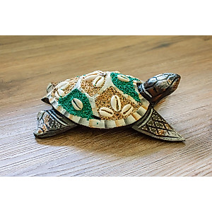 G6 COLLECTION Wooden Tortoise Turtle Home Decor Sculpture Statue Hand Carved Decorative Accent Figurine Handcrafted Handmade Seaside Tropical Nautical Ocean Coastal Decoration Wall Hanging (Green)
