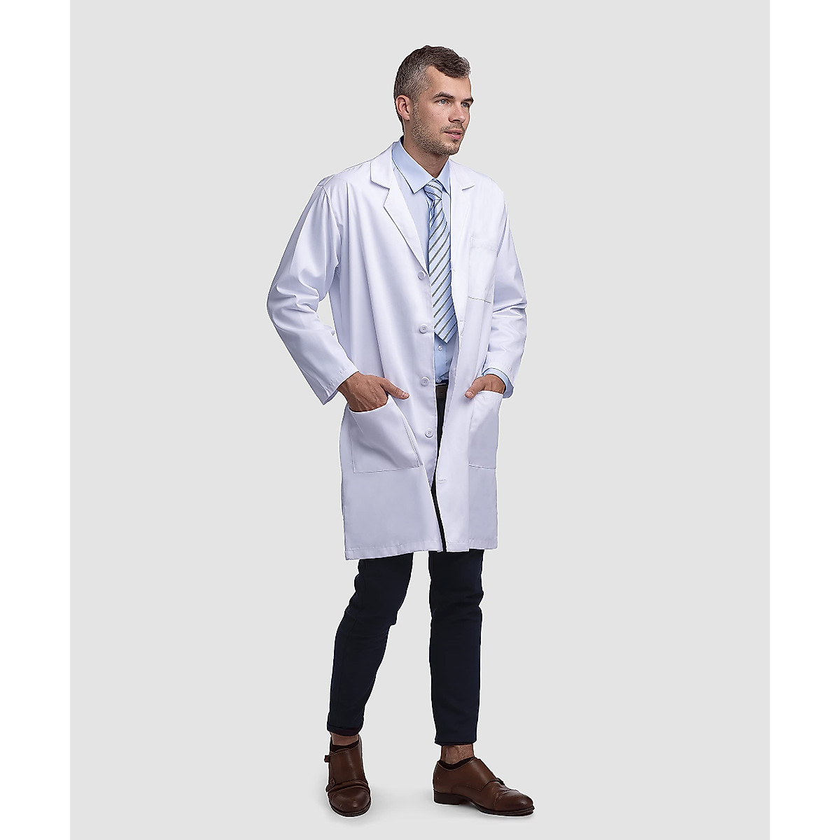 Professional Unisex 100% Cotton Lab Coat for Men and Women, Multiple Pockets, Classic Fit, Snap Closing, 40" Length (L)