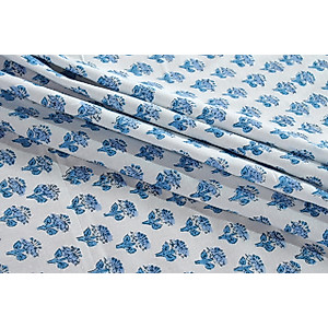 CPC Tablecloth 100% Cotton 80x120 Inch Indian Block Print Rectangle Table Cover, Dining, Buffet Parties & Wedding Use- Apatite Blue 12-Seater