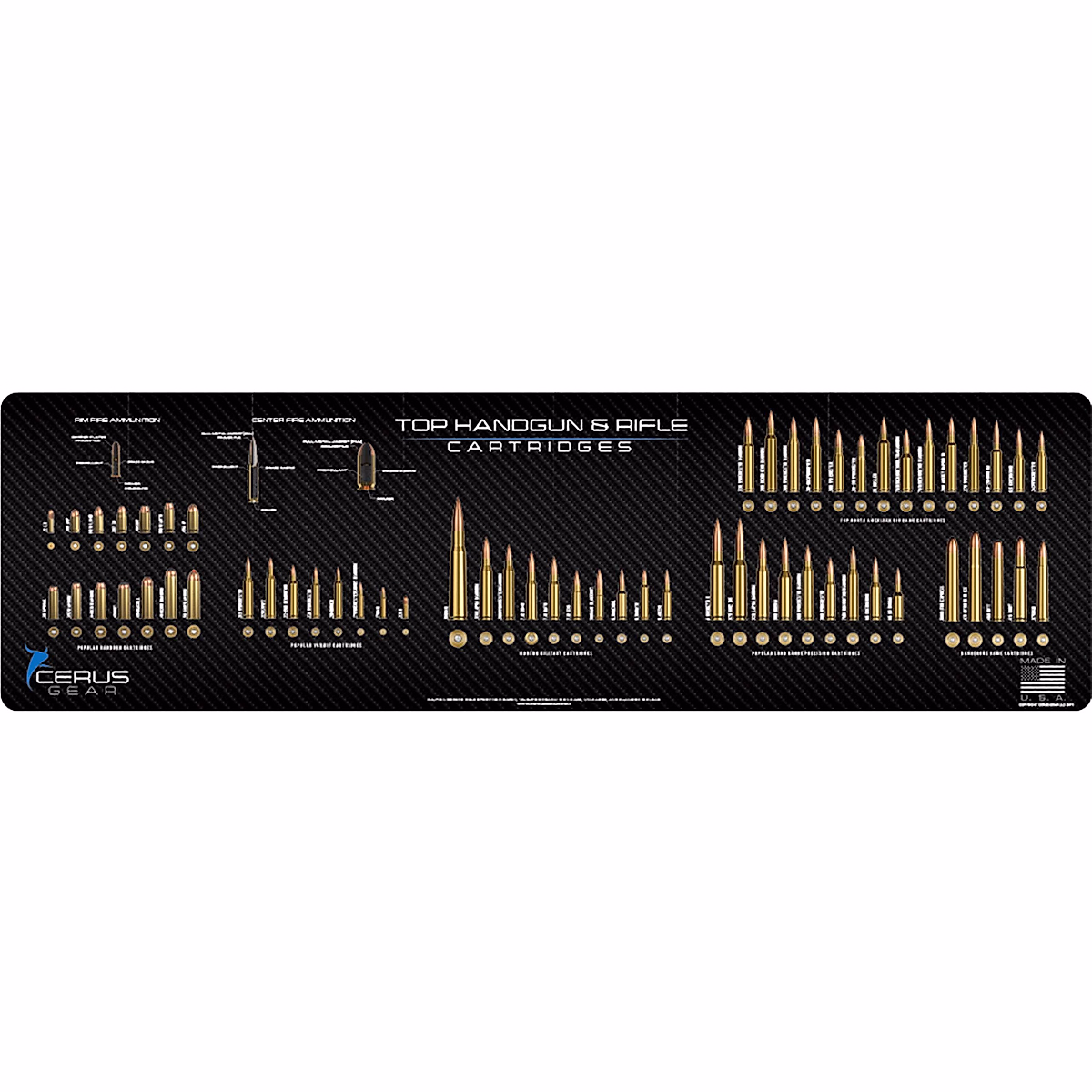 EDOG TOPGUN+ Gun Cleaning Mat - Top Handgun & Rifle Cartridges XXL 14 X 48 Compatible All Rifles & Pistols 3 mm Padded Pad Protects Your Firearm Magazines Bench Table Surfaces Oil Solvent Resistant