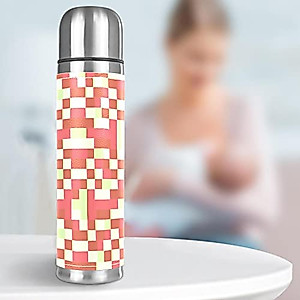 Stainless Steel Leather Vacuum Insulated Mug Abstract Thermos Water Bottle for Hot and Cold Drinks Kids Adults 16 Oz