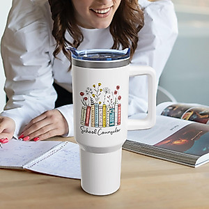 owbgsdh School Counselor Gifts Teacher Gift School Counselor Appreciation Gifts 40oz Stainless Steel Tumbler Cup Mug Water Bottle with Handle for Women Men