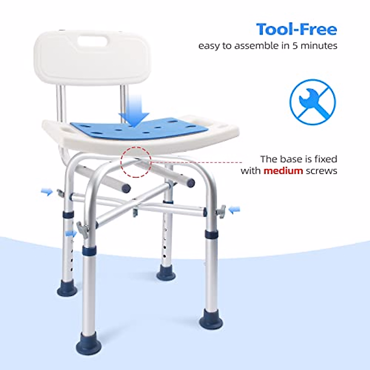 Shower Chair with Back 500lb, Boiarc Bariatric Shower Chair with Shower Head Holder, Anti-Slip Shower Bench for Inside Bathtub Stool for Seniors, Elderly, Disabled, Handicap (Shower Chair with Back)