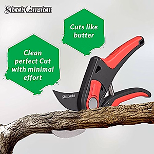 Sleek Garden Hand Pruner Professional Sharp Bypass EZ-Cut Garden Pruning Shears -Comfort Plus Handheld Gardening Tools Pruner,Rust Proof Blades Clippers/Scissors /- Shock Absorber + Cushion