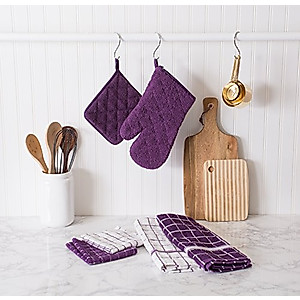 DII Basic Terry Collection 100% Cotton Quilted, Oven Mitt, Eggplant, 2 Piece