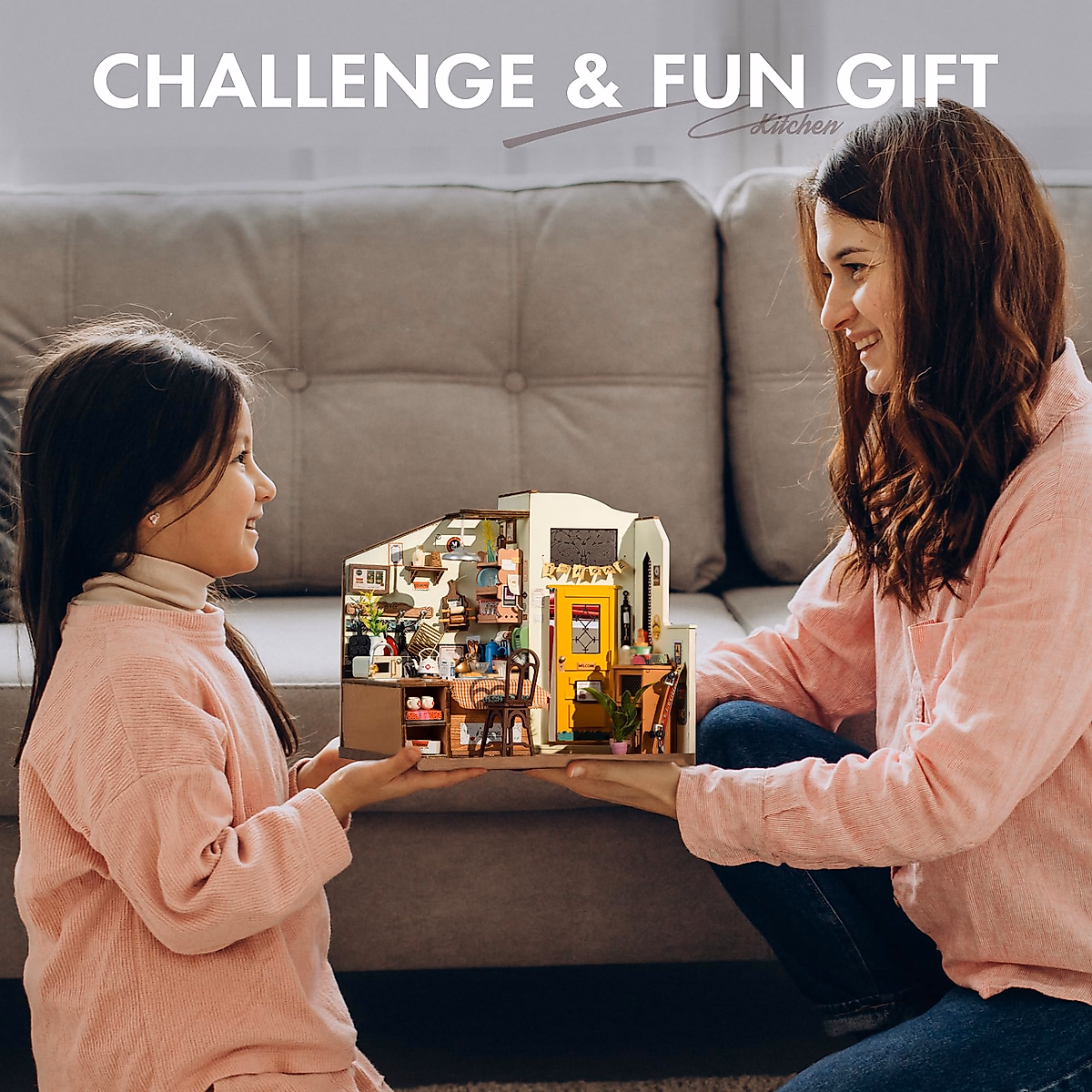 ROBOTIME Miniature House Kit DIY Mini Dollhouse with Furniture Tiny Room Kit with LED Light Hobby Wooden Craft Diorama Gift for Kids & Adults (Cozy Kitchen)