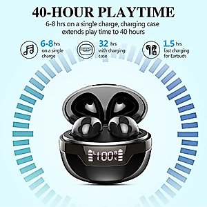 Wireless Earbud, Bluetoth 5.2 Headphones IP7 Waterproof in Ear Earphones with LED Power Display, Stereo Sound Bluetoth Earbud with Built in Mic, 8H Single Playtime and Type-C Fast Charging Case