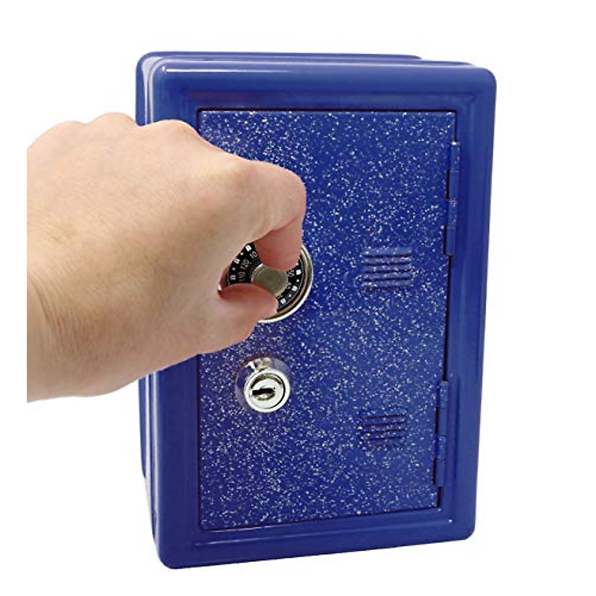 Kids Safe Bank, Made of Metal, with Key and Combination Lock, (Blue)
