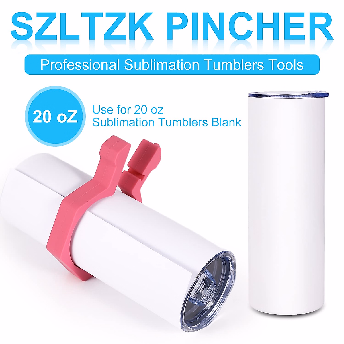 2 Pack Sublimation Tumblers Pinch Tool, Silicone Cup Clip for 20 Oz Sublimation Blanks Tumblers Skinny Straight Pinch Tumbler Clamp Grip Tool for Sublimation Paper and Tumblers (Blue, Pink)