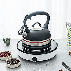 Kanmart Whistling Tea Kettle: 2.5 Quart Premium Stainless Steel Kettle with Capsule Bottom & Anti-Hot Ergonomic Handle, Tea Pot for Stove Top Gas Electric Applicable - Black
