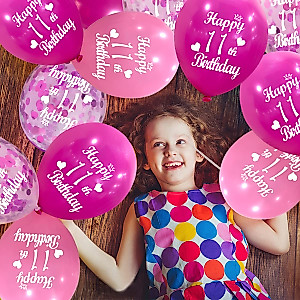 Jonhamwelbor 11th Birthday Latex Balloons Confetti Balloon Pink and Hot Pink Sweet 11th Party Decorations 30 Pcs 12 Inch 11 Number With Happy Birthday Helium Balloon for 11 Year Old Girls