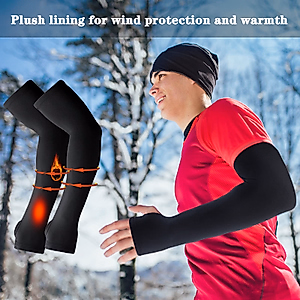 Skylety 2 Pairs Arm Sleeves Warmer Cycling Thermal Arm Warmer Arm Sleeves Arm Winter Cover with Thumb Holes for Men Women(Black, Large)