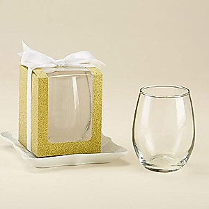 Kate Aspen 9 oz. Personalized Monogram Classic Stemless Wine Glass - 96pcs/Gold - Custom Wedding Favors and Bridal Shower Party Favors with Customized Designs Text Lines