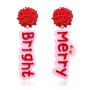 Christmas Earrings Acrylic Beaded Earrings Ball Ornament Believe Earrings Glitter Resin Gobble Merry Bright BONE TEMPS NICE & NAUGHTY Dangle Earring for Women