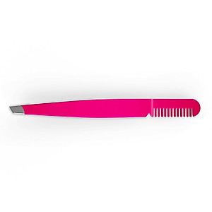 Amaok Eyebrow Tweezer with Comb - Slant Tip, Bright Pink - BOGO SALE Offer - Details Below.