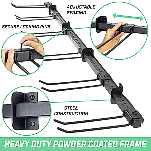 GoSports Wall Mounted Garage Yard Tool Organizer - Adjustable Storage Rack for Garden and Shop Tools