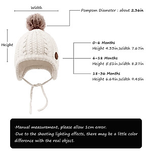 Bamery Winter Baby Infant Girl Beanie Knitted Toddler Baby Boys Hat Fleece Lined Earflap Hats with Pompom 0-4 Years (White, S)