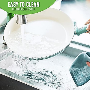 GreenLife Soft Grip Healthy Ceramic Nonstick, Saucepans with Lids, 1QT and 2QT, Turquoise & Soft Grip Healthy Ceramic Nonstick, Frying Pan, 8", Turquoise