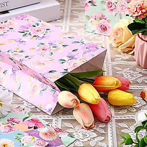 Panelee 24 Pcs Floral Paper Gift Bags Tea Party Bags Spring Goodie Bags Small Flower Candy Treat Bags for Wedding Bridal Baby Shower Birthday Mother's Day Decorations